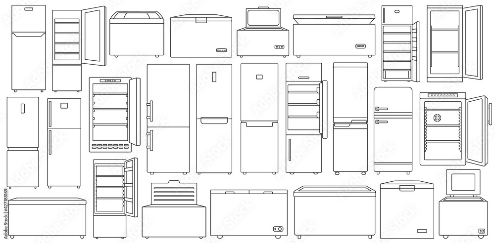 Freezer vector outline set icon. Vector illustration fridge on white ...