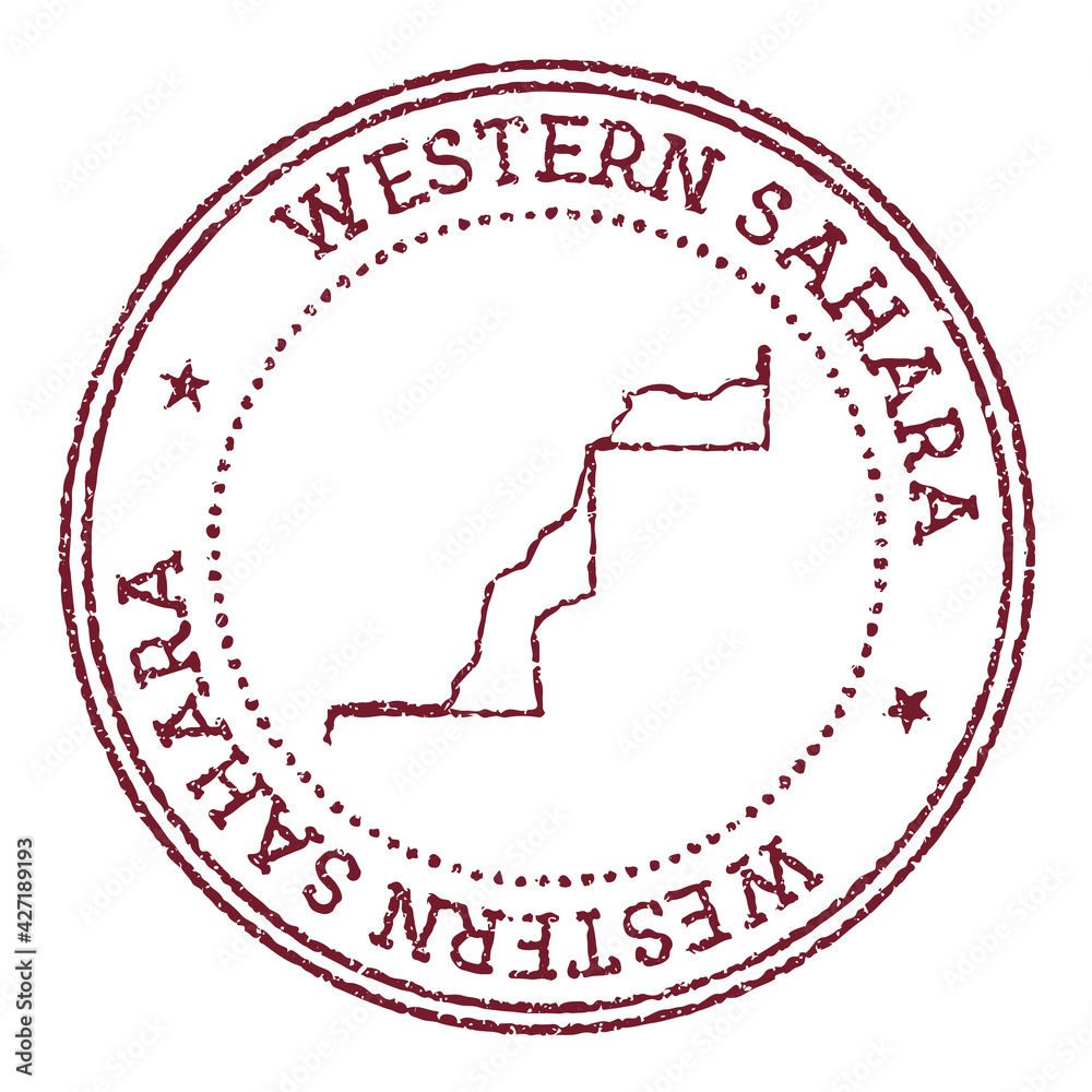Western Sahara round rubber stamp with country map. Vintage red ...