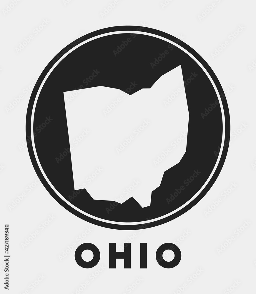 Ohio icon. Round logo with us state map and title. Stylish Ohio badge ...