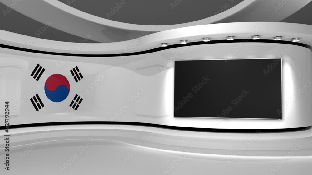 TV studio. Korea. Korean flag. News studio. Loop animation. Background ...