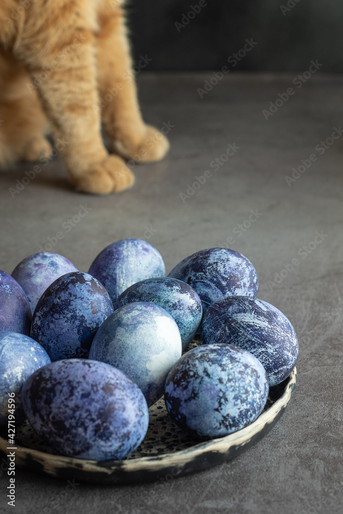 Preparing for the Easter holiday. Coloring eggs at home with natural ...