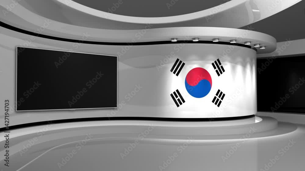 TV studio. Korea. Korean flag. News studio. Loop animation. Background ...