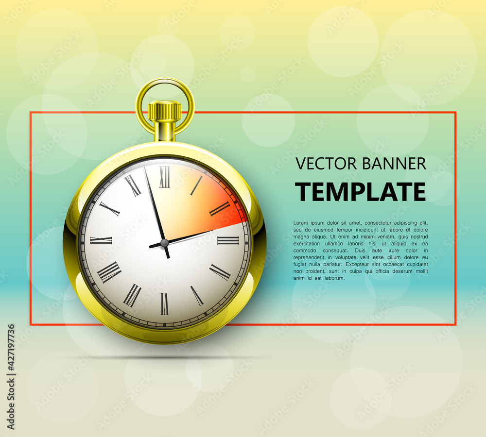 banner with picture of pocket watch. Informational poster timer ...