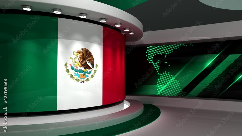 TV studio. Mexico. Mexican flag. News studio. Loop animation ...