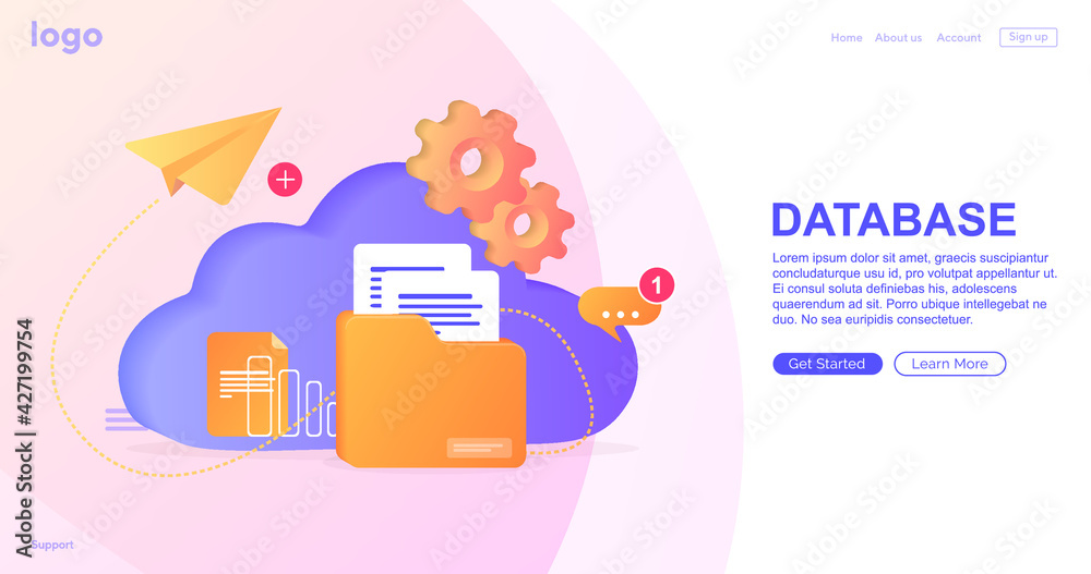 Database with cloud server, Data set, process, classification, database ...