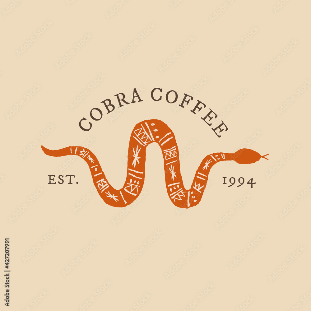 Vintage coffee shop logo with snake illustration Stock Illustration ...