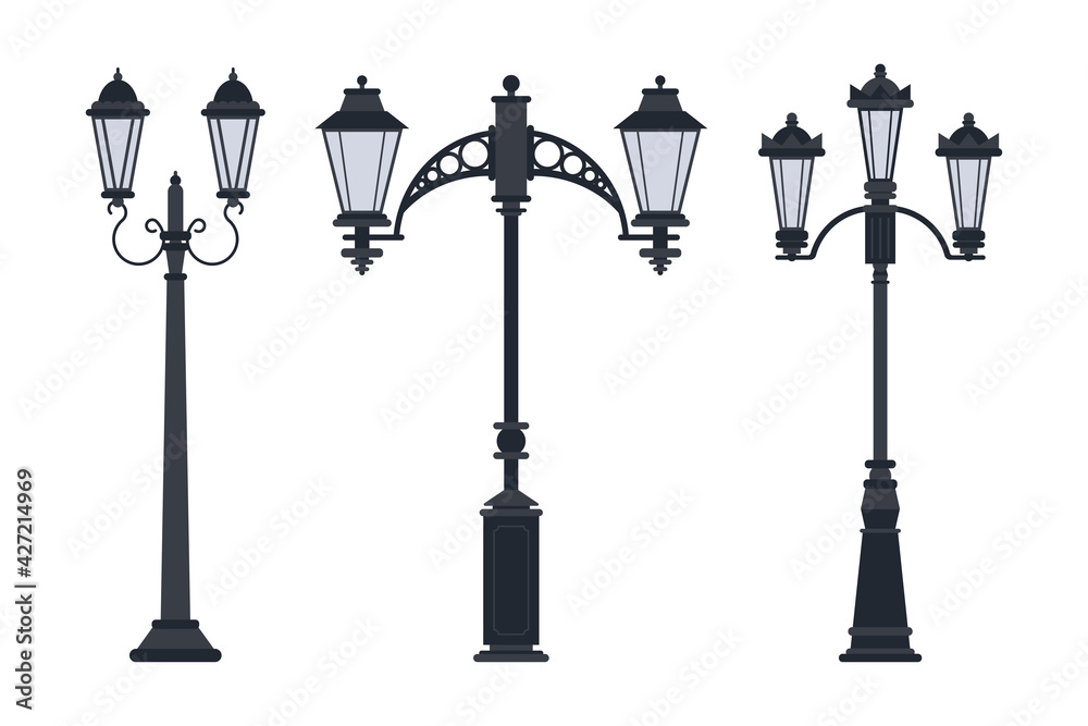 Street lamp vector cartoon set isolated on a white background. Stock ...