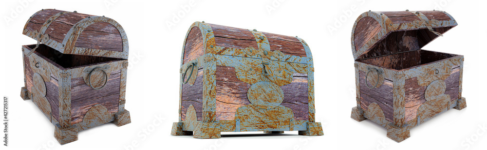 Old and broken vintage pirate treasure chest. Rotten and broken. For ...