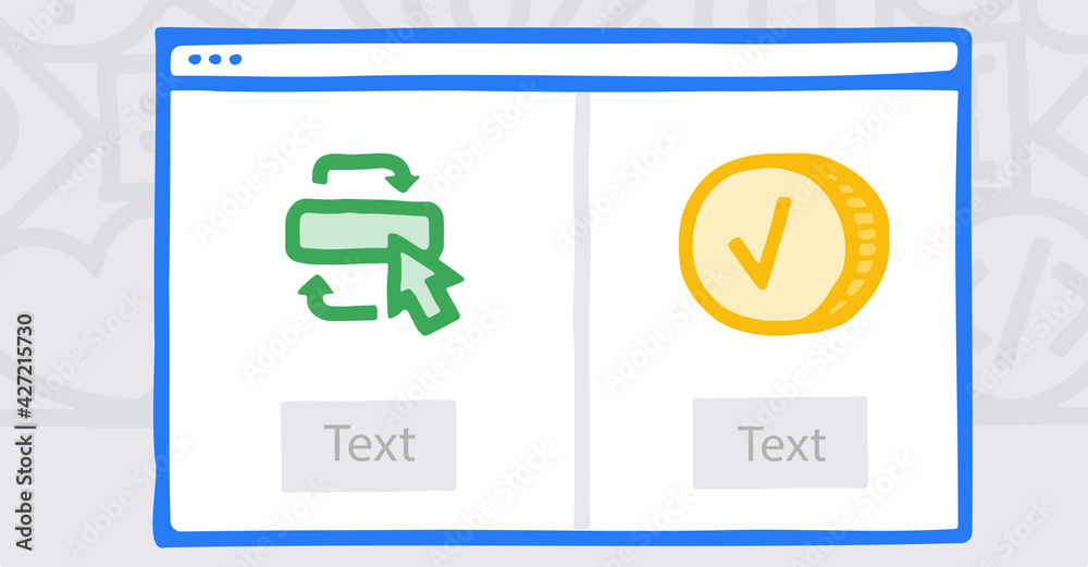 Vector image of the browser window. Money icons and reload icons ...