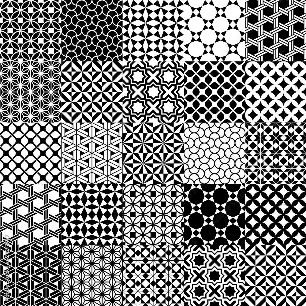 geometric black and white tiles patchwork wallpaper vector seamless ...