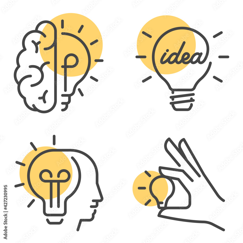 Vector illustration of collection of linear style icons with yellow ...