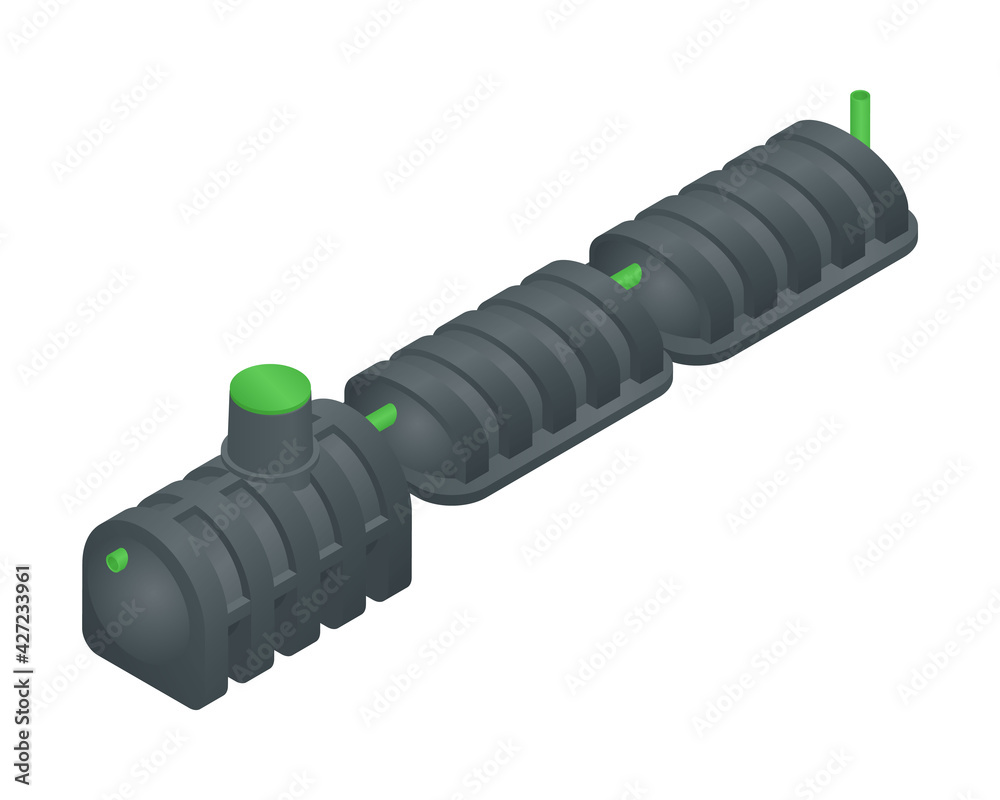 Vector illustration plastic septic tank with infiltrator isolated on ...