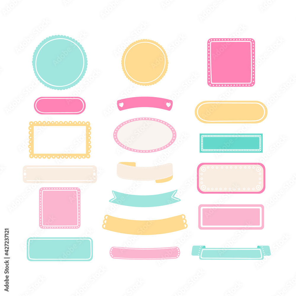 Vector hand drawn set of frames. Cute flat frames in pastel colors. For ...