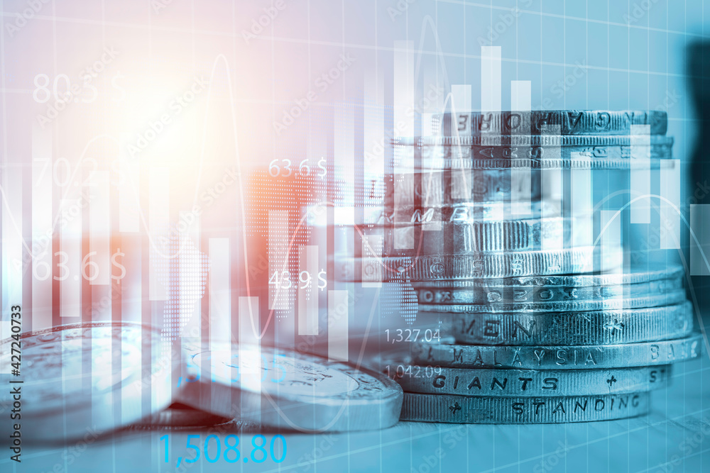 Coins stacking with business graph and chart for currency exchange on ...