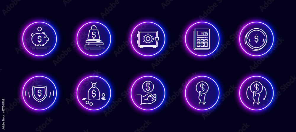 10 in 1 vector icons set related to money and finances theme. Lineart ...