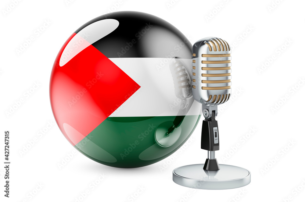 Music of Palestine concept. Retro microphone with Palestinian flag. 3D ...