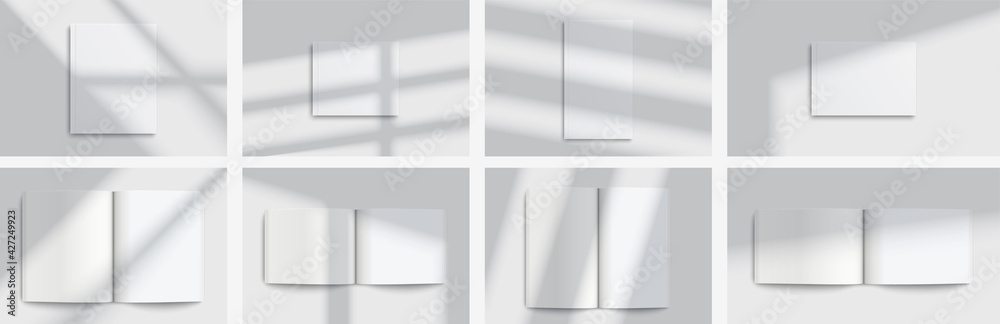 Realistic set mockup book / magazine with Overlay effects shadows: 4 ...