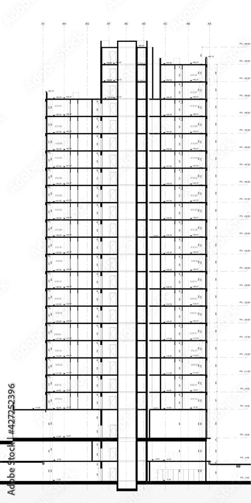 Architectural cross section illustration of a high rise condominium ...