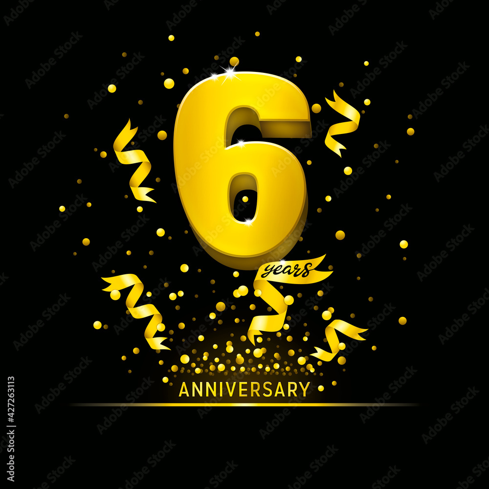 Gold 3d numbers. Poster template for Celebrating 6 anniversary event ...