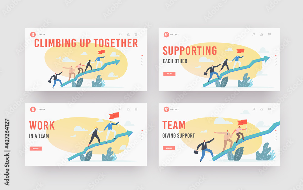 Business Characters Team Climb at Huge Growing Arrow Graph Landing Page ...