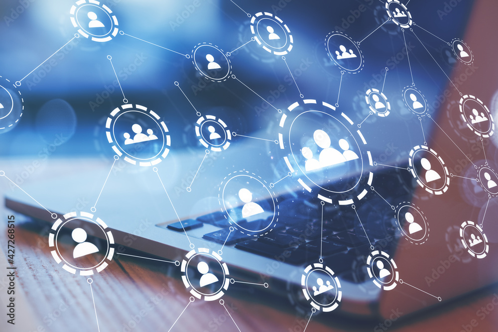 Social network concept with digital application media icons connected ...