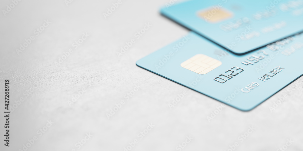 Online shopping concept with blue credit cards on abstract light ...