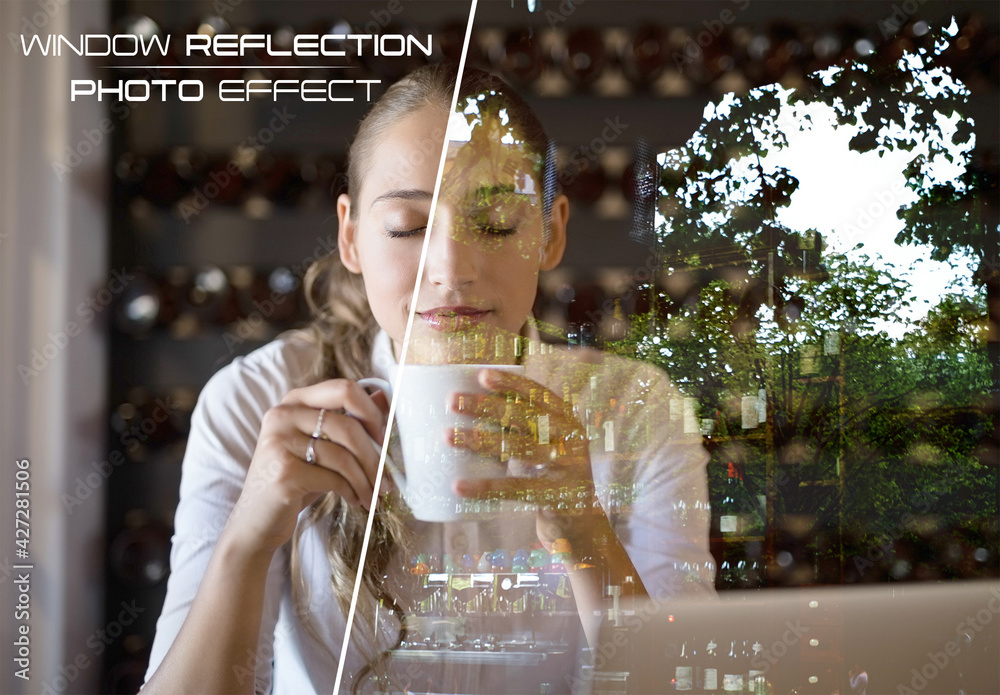 Window Glass Reflection Photo Effect Mockup Stock Template | Adobe Stock