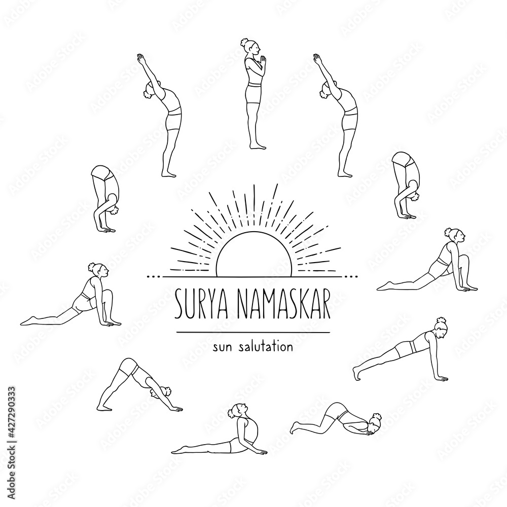 Photo Hand drawn illustration of a young woman doing sun salutation ...
