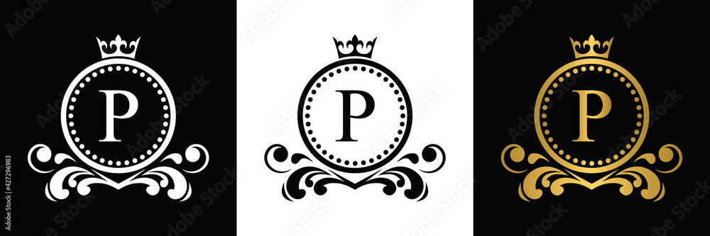 Golden and black Letter P template logo Luxury gold letter with crown ...