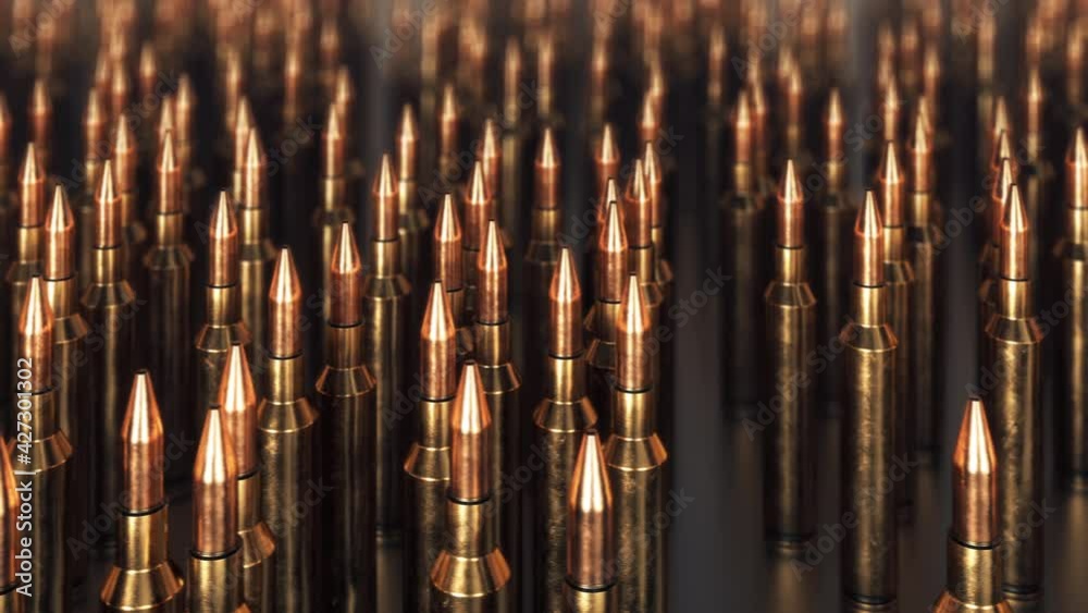 Infinite animation showing a row of bullets. Machine gun, rifle ammo on ...