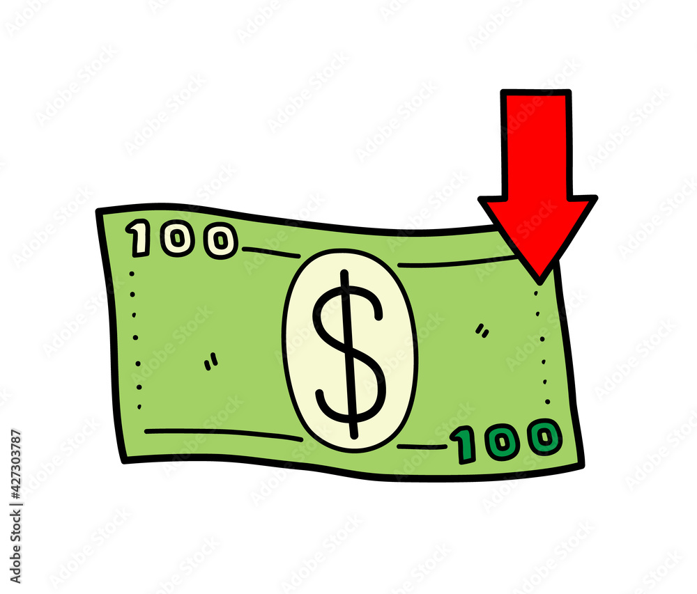 Dollar deflation symbol, a hand drawn vector doodle illustration of a ... Dollar deflation symbol, a hand drawn vector doodle illustration of a ...