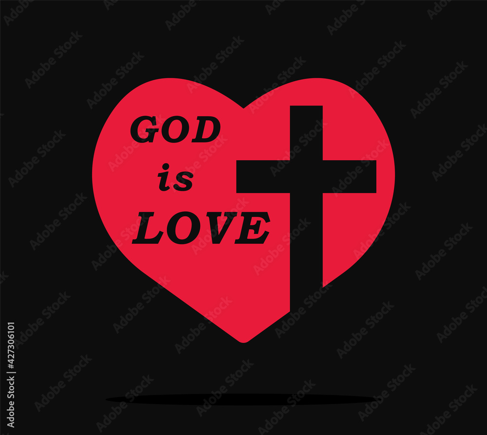 God is love. Christian cross and silhouette of heart. Christian cross ...