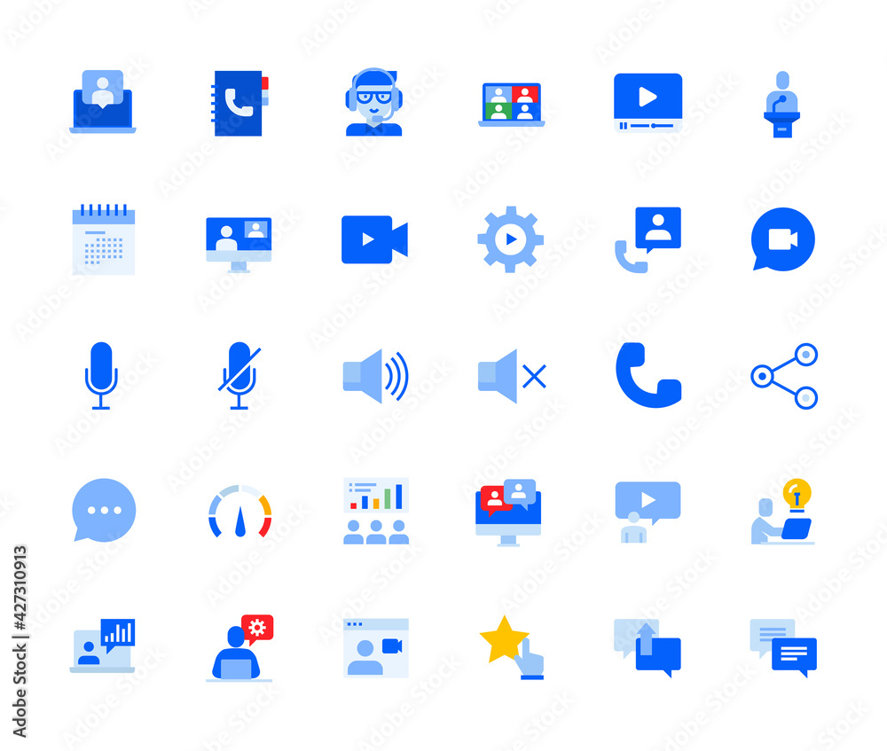Video call and online communication icons set for personal and business ...