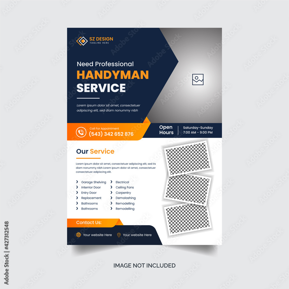 Handyman a4 flyer template design and brochure or report Leaflet cover ...
