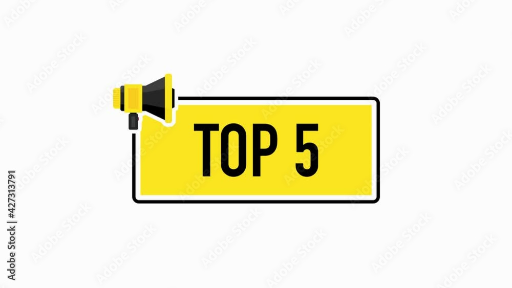 Top 5 yellow sign with megaphone. Design in Flat Style on white ...
