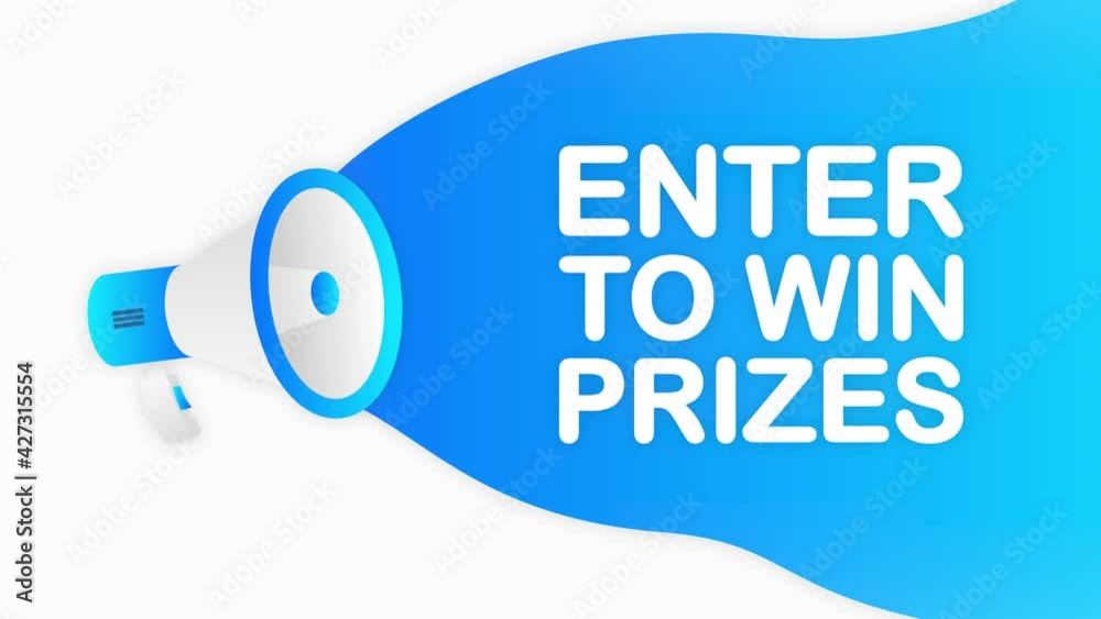 Megaphone ENTER TO WIN PRIZES countdown template with blue objects on ...