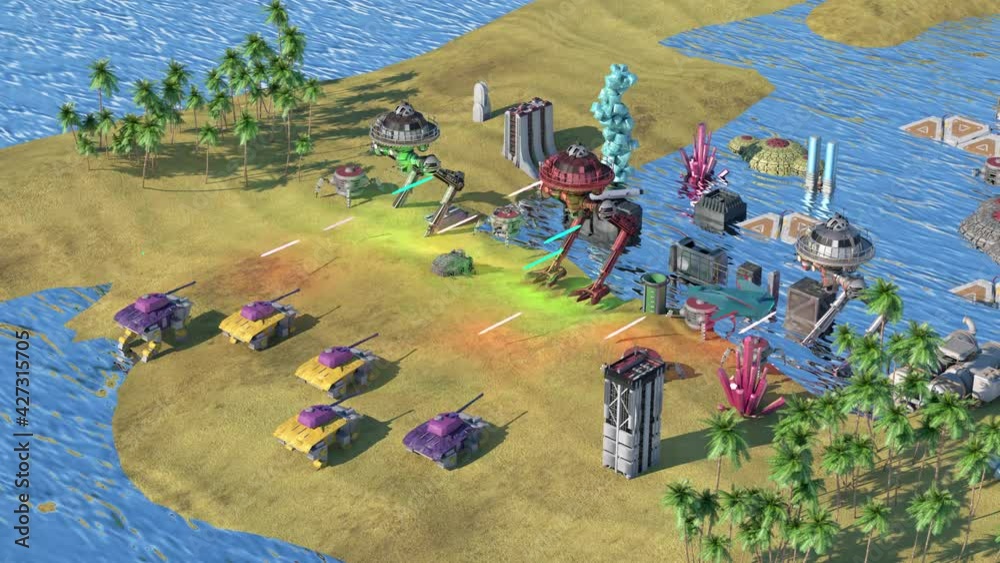 Fake Sci-Fi RPG video game gameplay. Battle with spaceships and robots ...