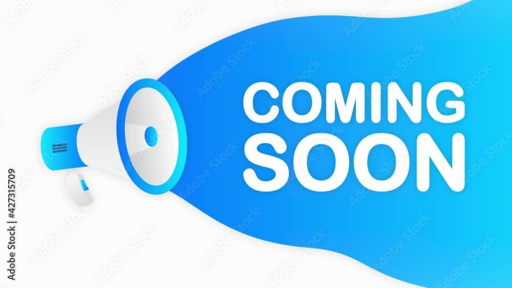 Megaphone COMING SOON countdown template with blue objects on white ...