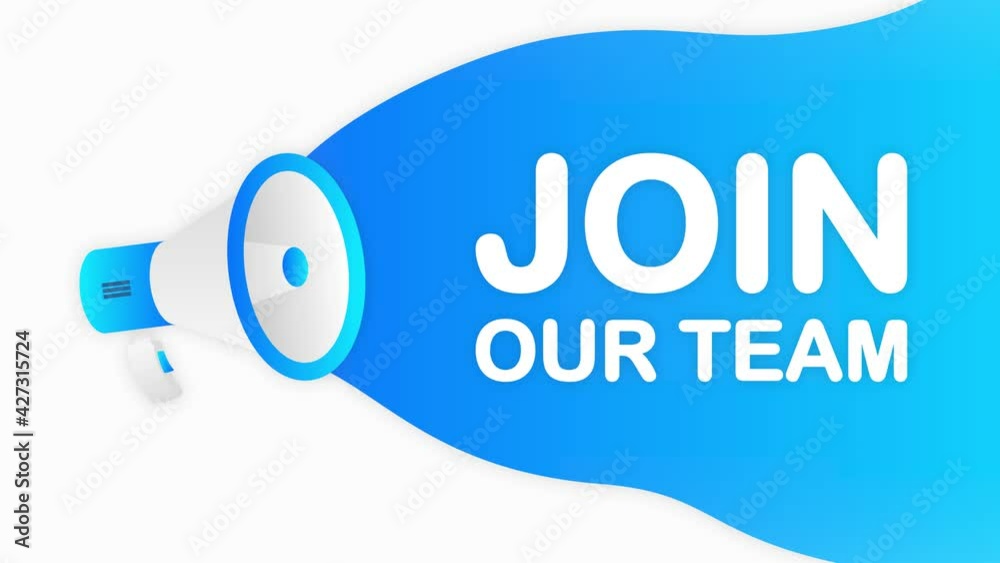Megaphone JOIN OUR TEAM countdown template with blue objects on white ...