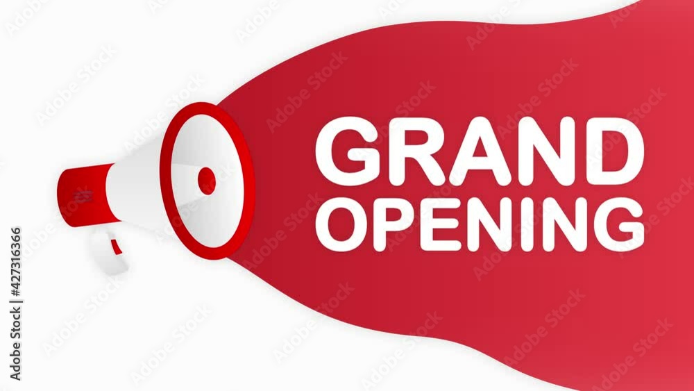 Megaphone GRAND OPENING countdown template with red objects on white ...