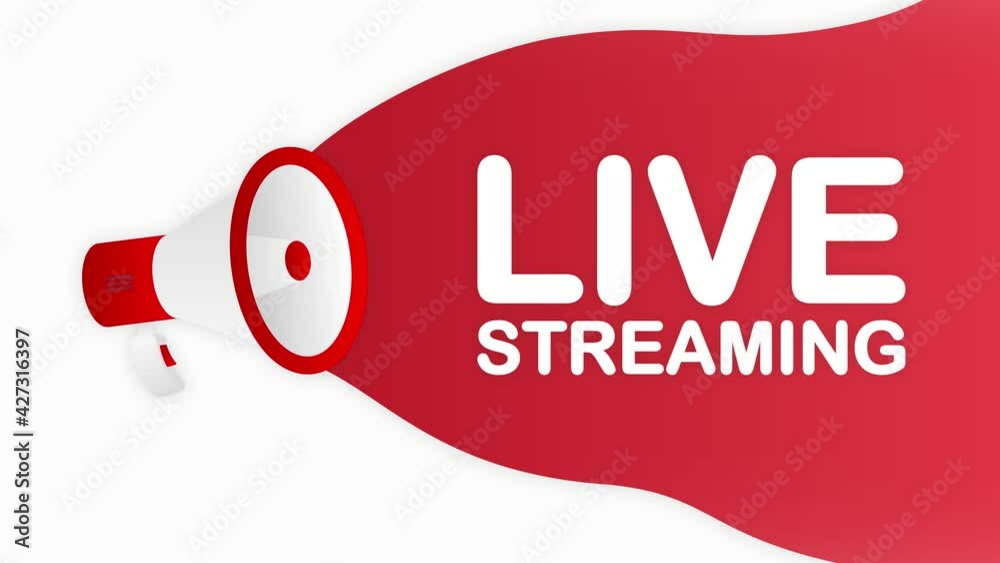 Megaphone LIVE STREAMING countdown template with red objects on white ...