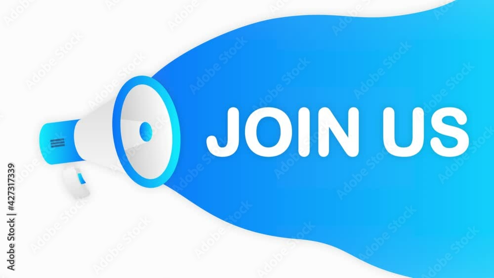 Megaphone JOIN US countdown template with blue objects on white ...