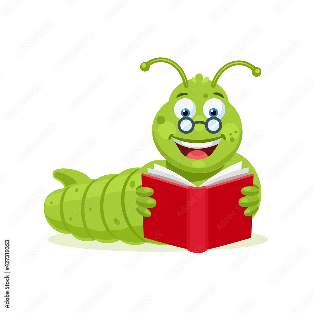 Bookworm. Cute cartoon character with glasses reading a book. Vector ...