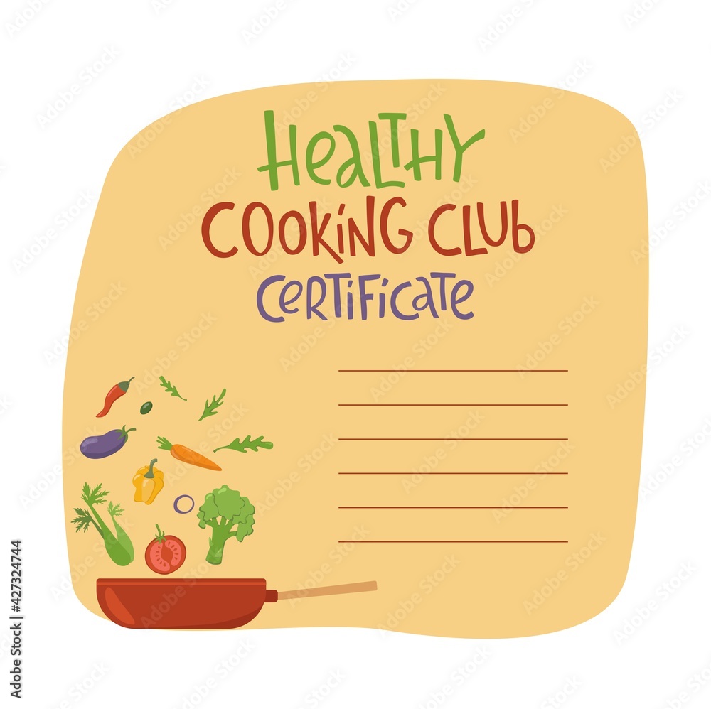 Healthy cooking club certificate lettering sing with vegetables and ...