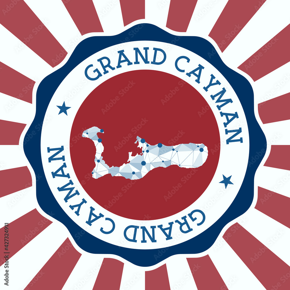 Grand Cayman Badge. Round logo of island with triangular mesh map and ...