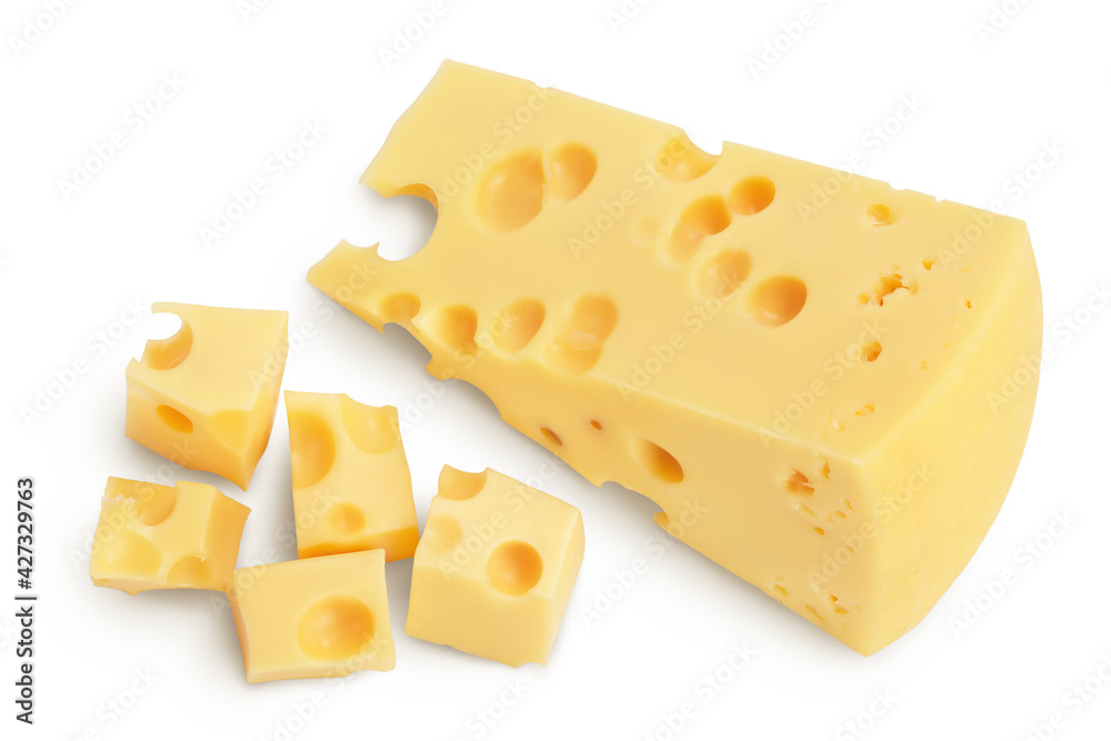 piece of cheese isolated on white background with clipping path. Top ...