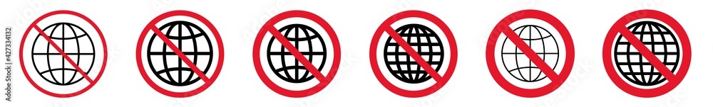 Prohibition Sign Planet Earth Forbidden Icon Set | World Globe ...