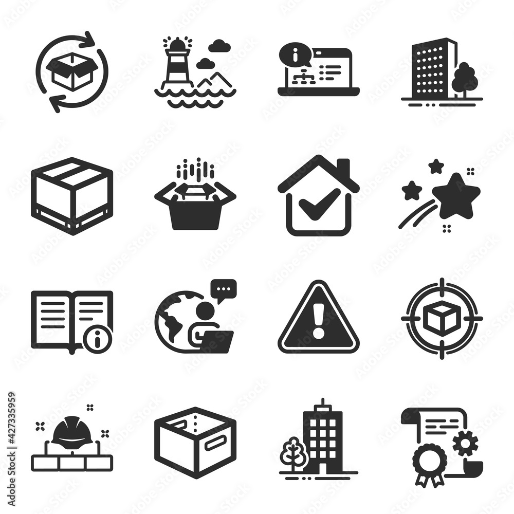 Set of Industrial icons, such as Return parcel, Lighthouse, Skyscraper ... Set of Industrial icons, such as Return parcel, Lighthouse, Skyscraper ...