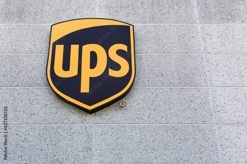 Vejle, Denmark - September 10, 2016: UPS logo on a facade. United ...