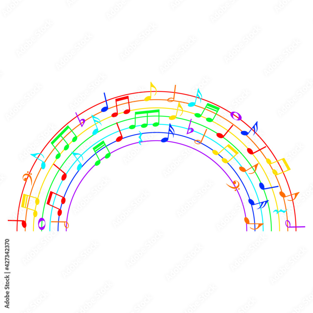 Rainbow music notes, colorful musical design element, vector ...